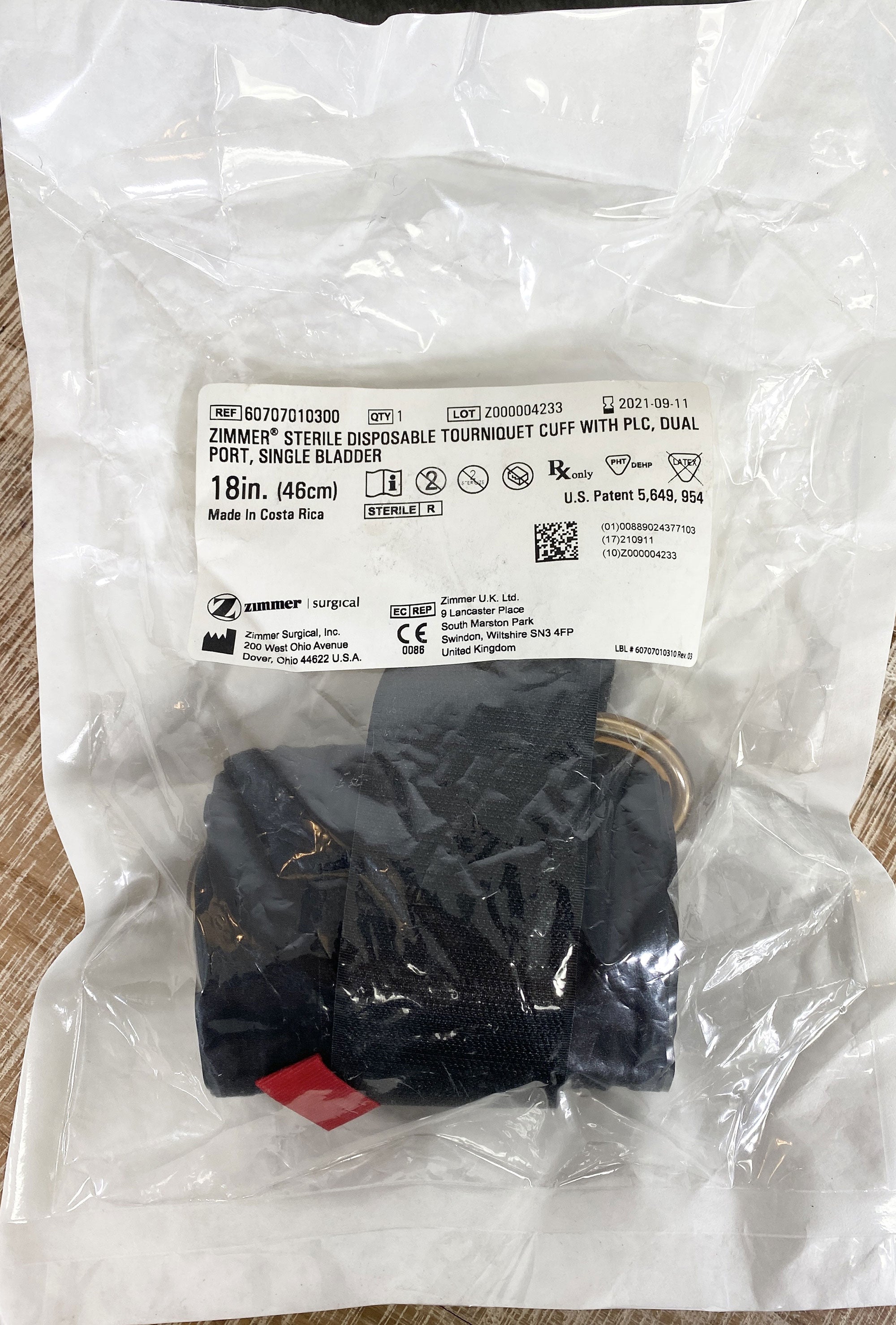 Zimmer Disposable Tourniquet Cuff PLC Dual Port Single Bladder 18in RE ...